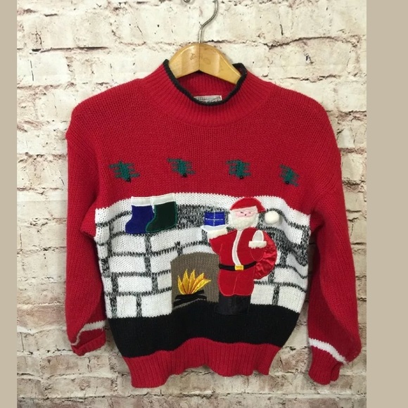 spice of life | Sweaters | Vintage Christmas Sweater Large Santa Mantle ...